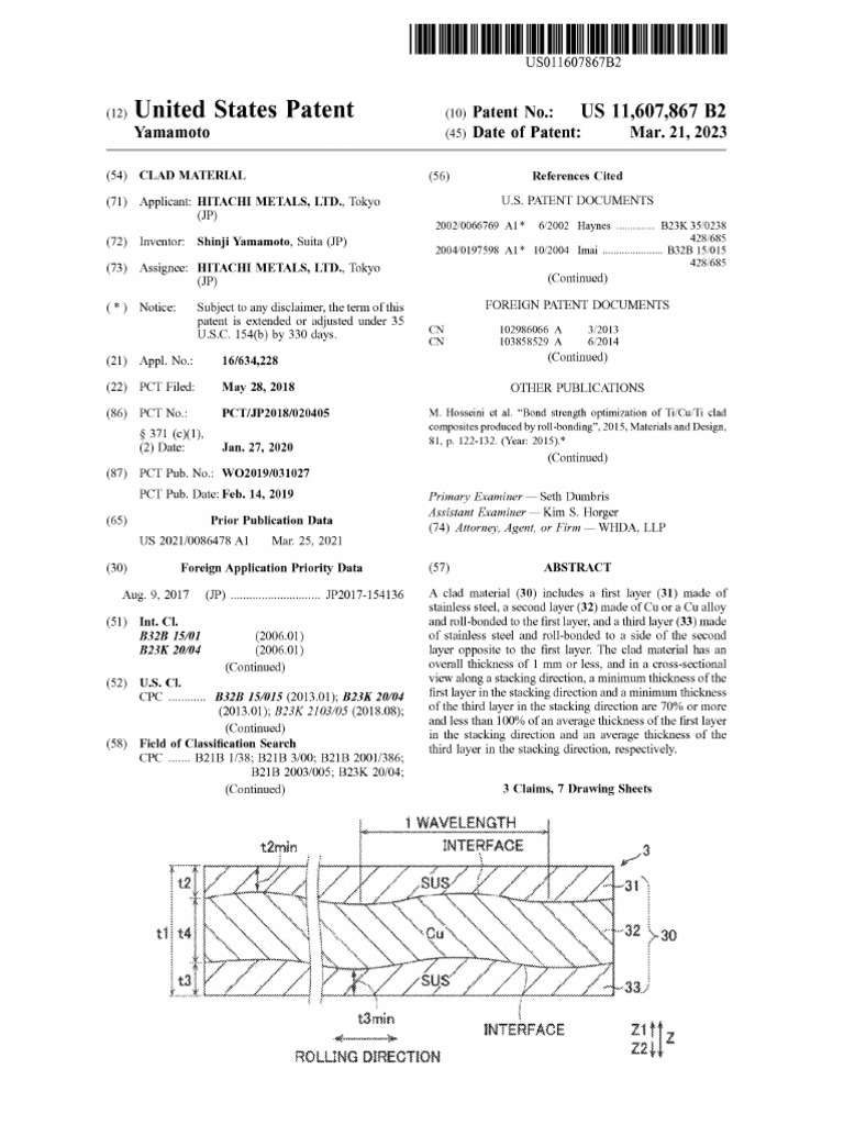 US11607867 - Hitachi Clad Patent | PDF