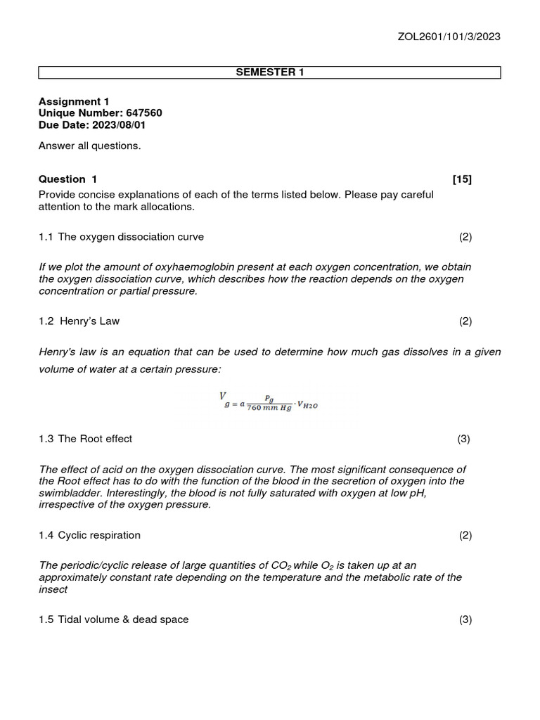 ZOL2601 Assignment 1 MEMO | PDF