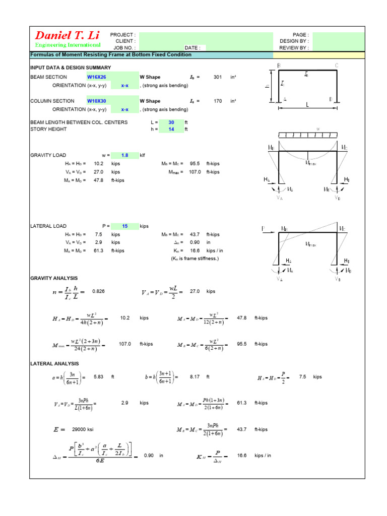 LateralFrameFormulas For PORTAL FRAME | PDF | Beam (Structure) | Bending