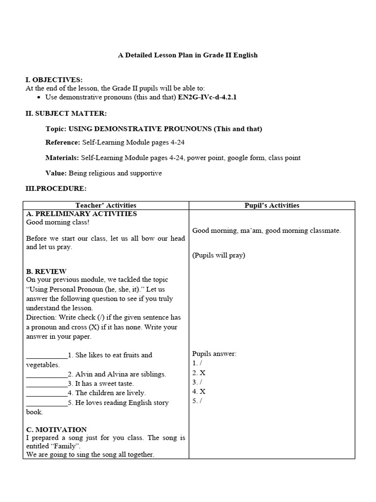 Lesson Plan | PDF | Pronoun | Grammatical Number
