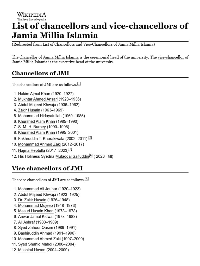 List of Chancellors and Vice-Chancellors of Jamia Millia Islamia ...