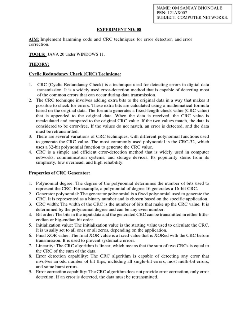 121ax007 CN Exp 08 | PDF | Error Detection And Correction | Theoretical Computer Science