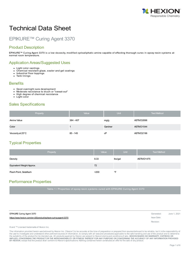 Epikure-3370 Tds | PDF | Epoxy | Chemical Compounds