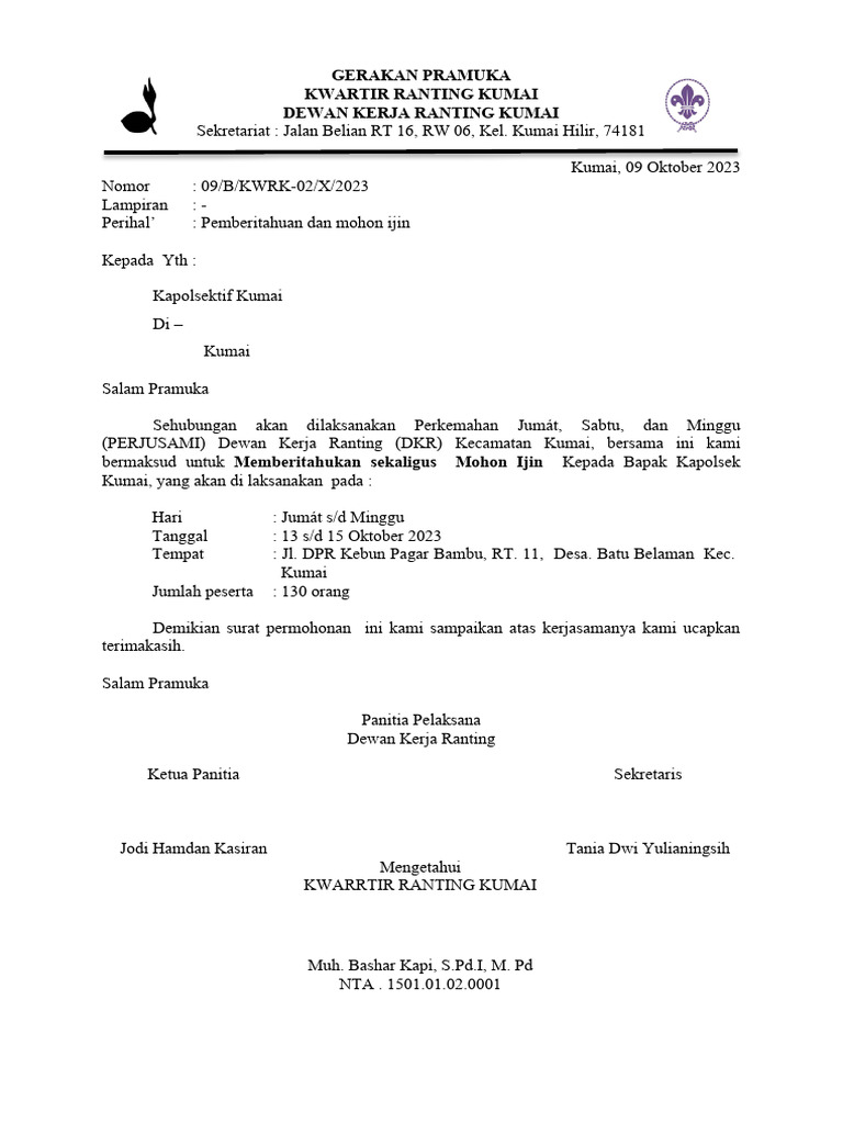 Surat Pemberitahuan Persami Ke Kapolsek | PDF