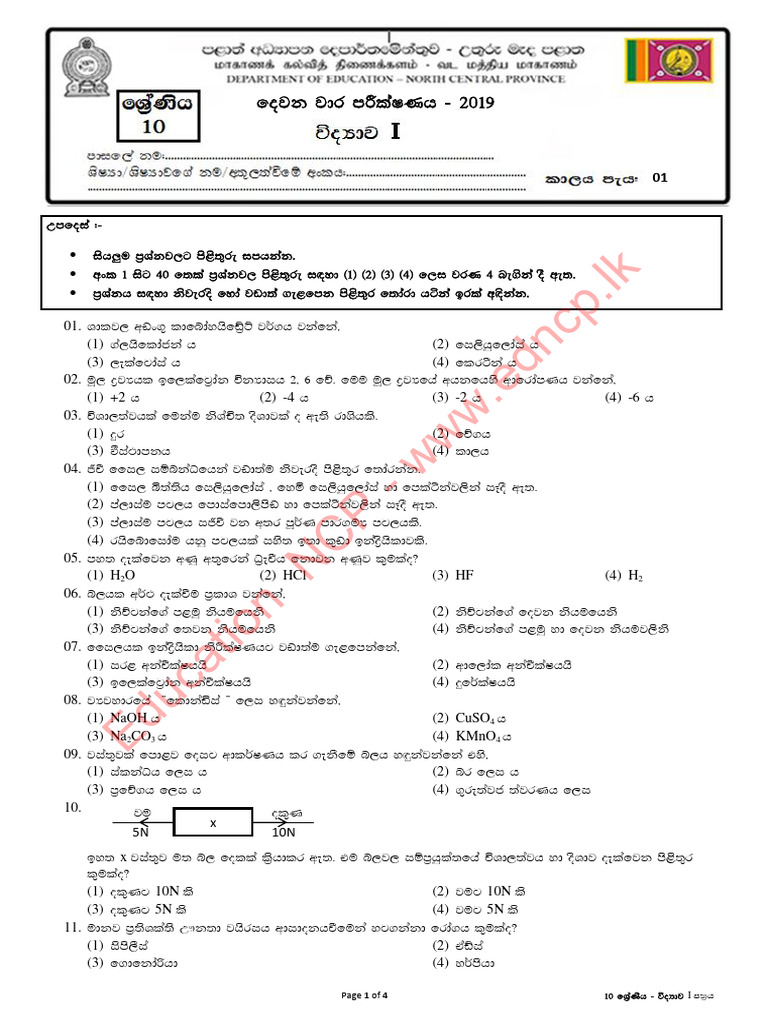 PDFGrade 10 Science Paper 2019 2nd Term Test North Central Provincesam ...
