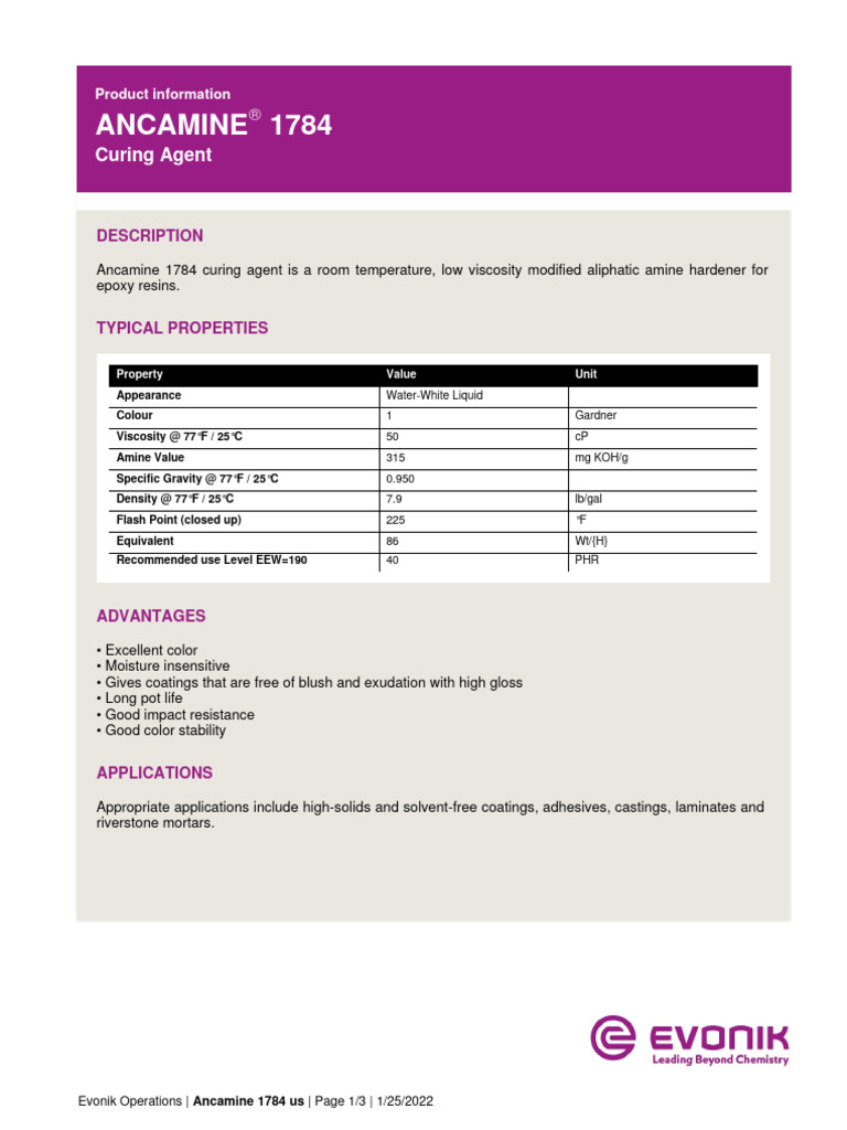 Ancamine 1784 Us | PDF | Epoxy | Chemistry
