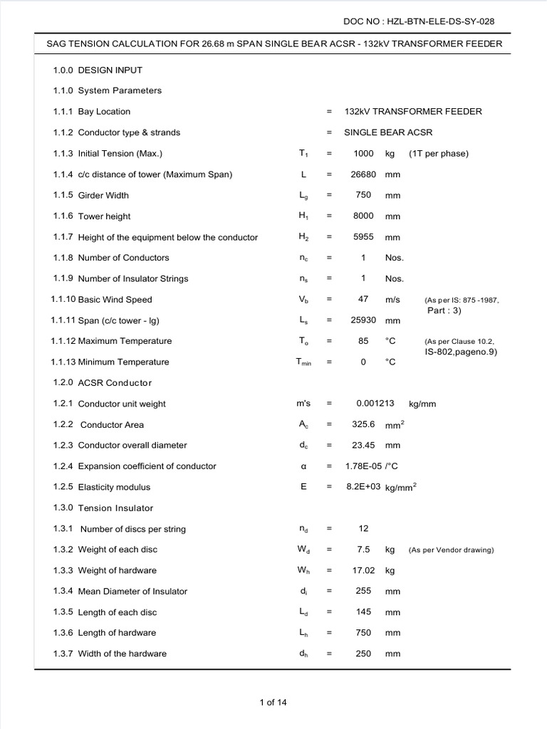 Sag and Tension Analysis for 132kV Feeder | PDF | Continuum Mechanics ...