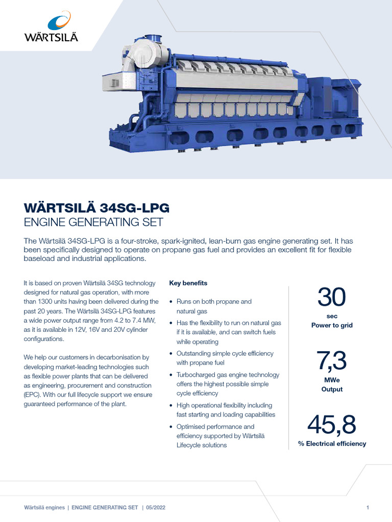 Wartsila 34sg LPG | PDF | Engines | Internal Combustion Engine