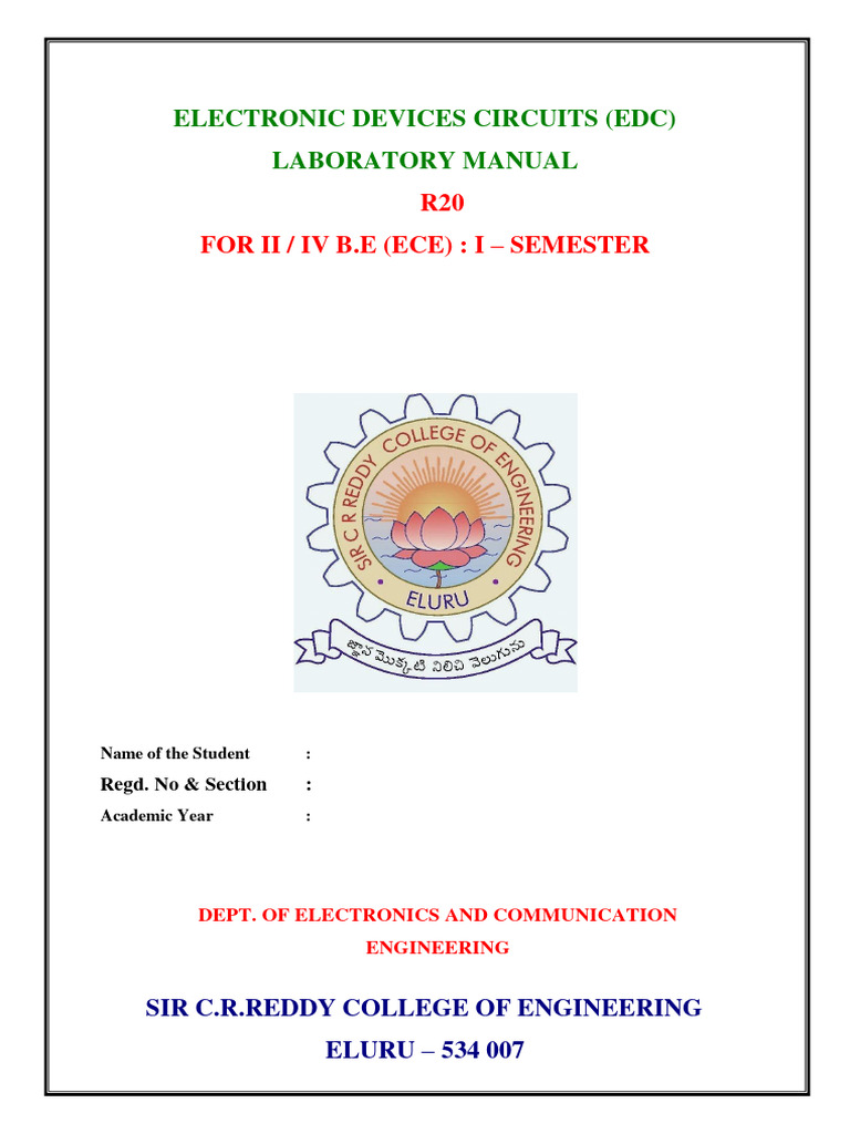2-1 EDC Lab Manual Jntuk R20 - 201021 | PDF | Rectifier | P–N Junction 2-1 EDC Lab Manual Jntuk R20 - 201021 | PDF | Rectifier | P–N Junction