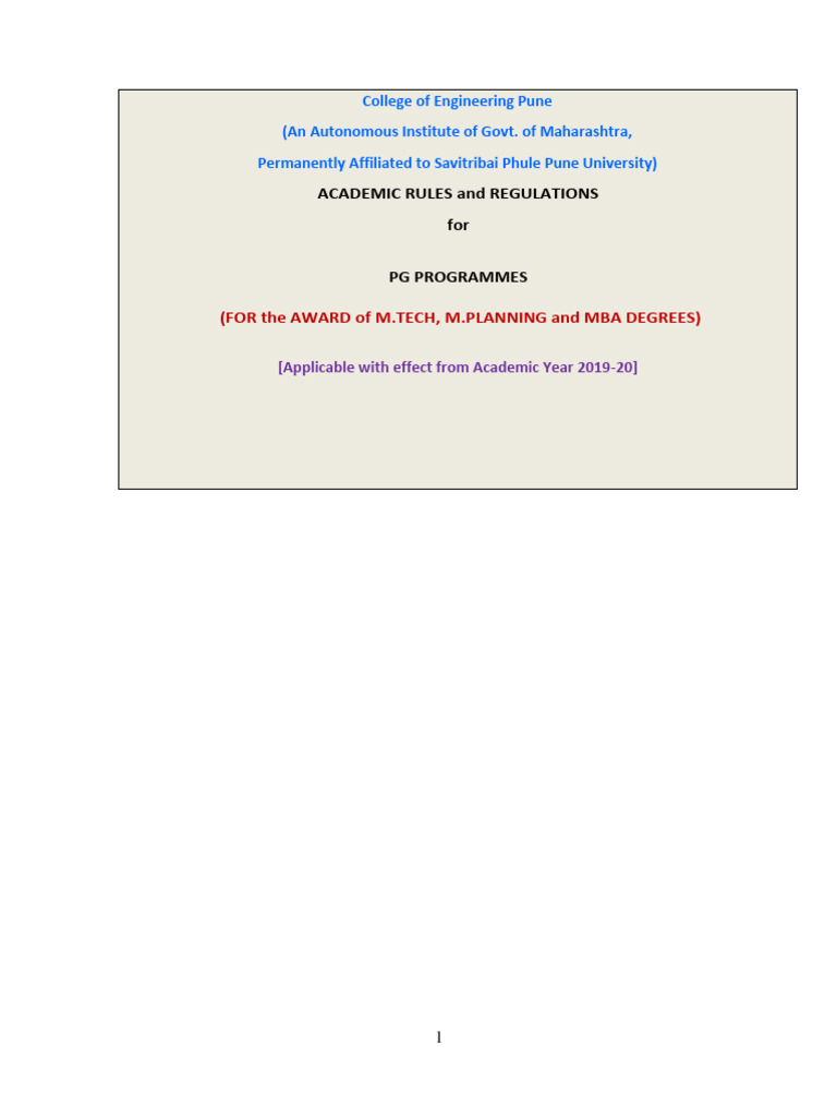 PG Programmes-Academic Rules and Regulations-AY 2019-20 To 2022-23 | PDF