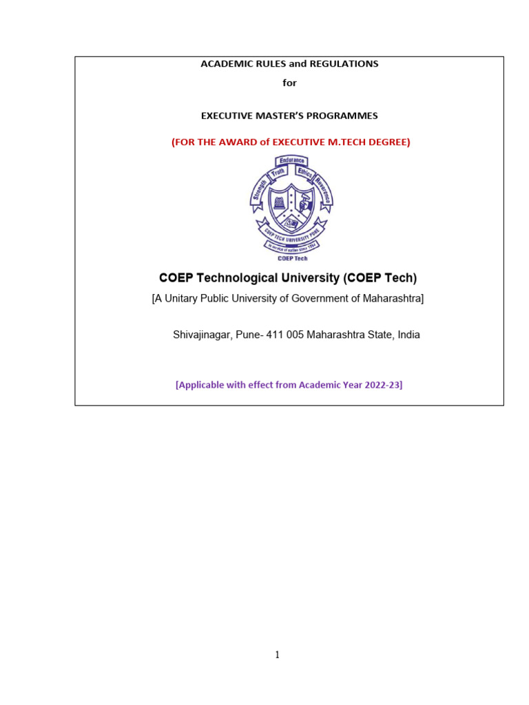 Executive M.Tech Programme-Rules and Regulations - AY 2022-23 | PDF | Thesis | University And ...