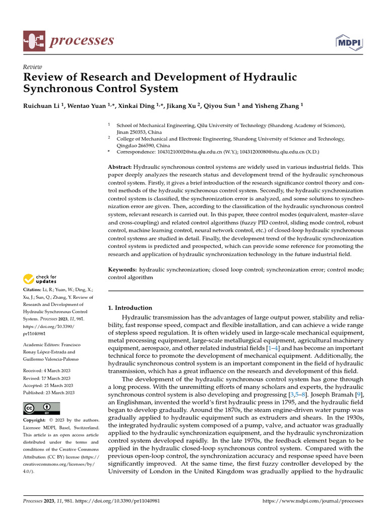 Hydraulic Cylinder Synchronization | PDF | Control Theory | Feedback Hydraulic Cylinder Synchronization | PDF | Control Theory | Feedback