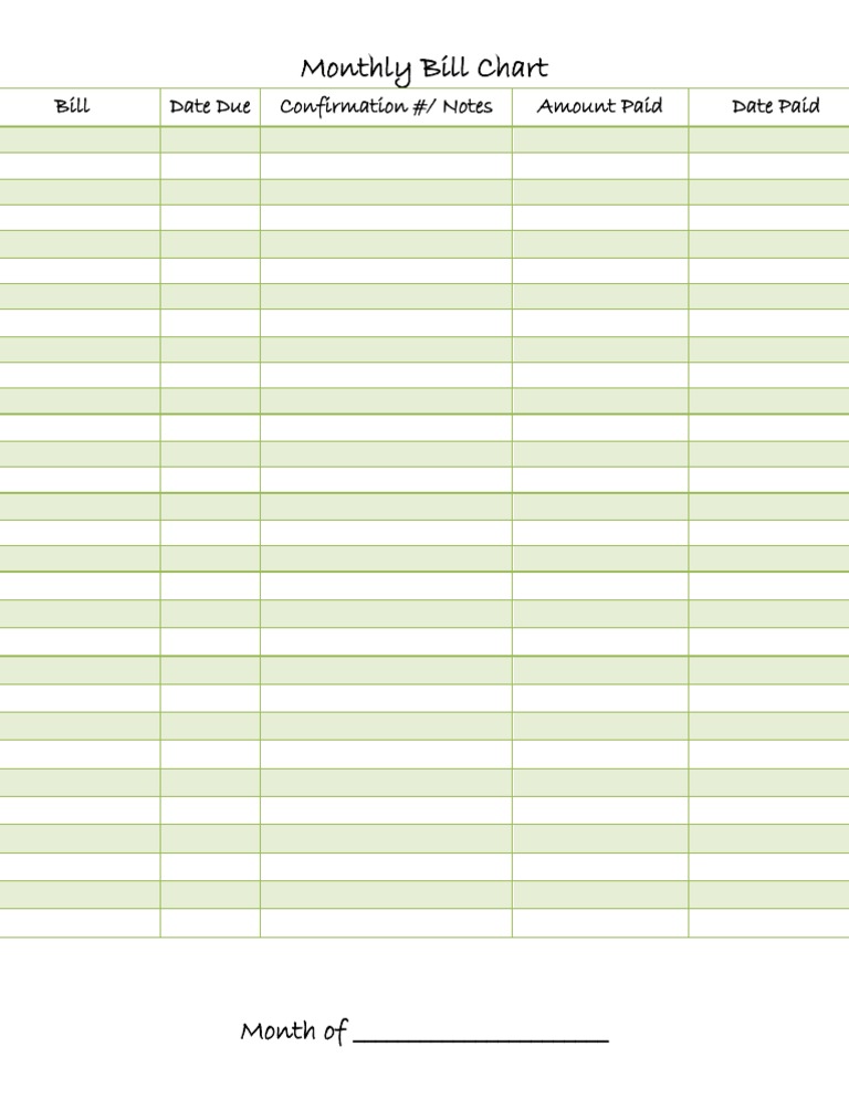 Monthly Bill Chart: Month of | PDF