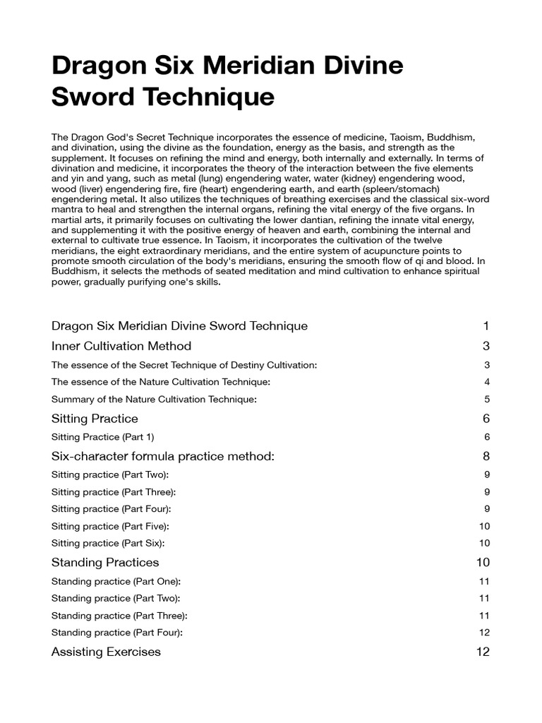 Dragon Six Meridian Sword Techniques | PDF