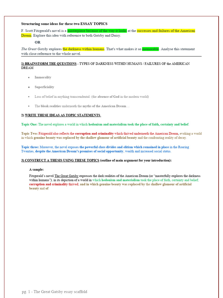 Essay Outline For The Great Gatsby | PDF | The Great Gatsby | American ...