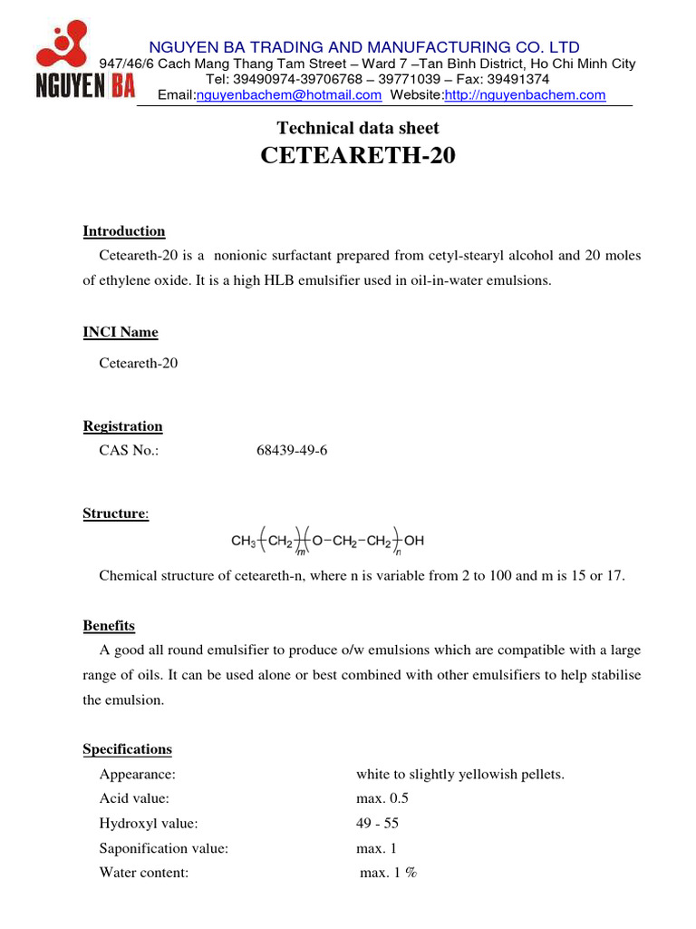 Ceteareth - 20 | PDF | Emulsion | Chemistry