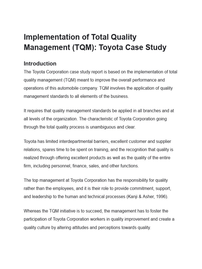 Implementation of Total Quality Management (TQM) - Toyota Case Study | PDF | Lean Manufacturing ...