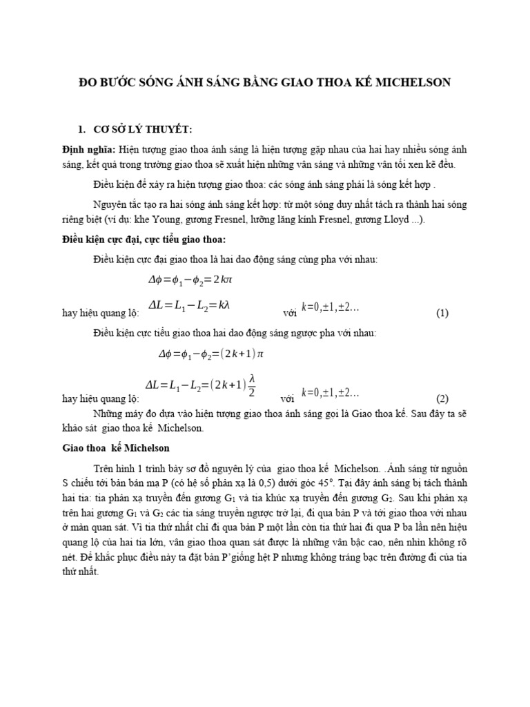 Bài 1b. ĐO BƯỚC SÓNG ÁNH SÁNG BẰNG GIAO THOA KẾ MICHELSON | PDF