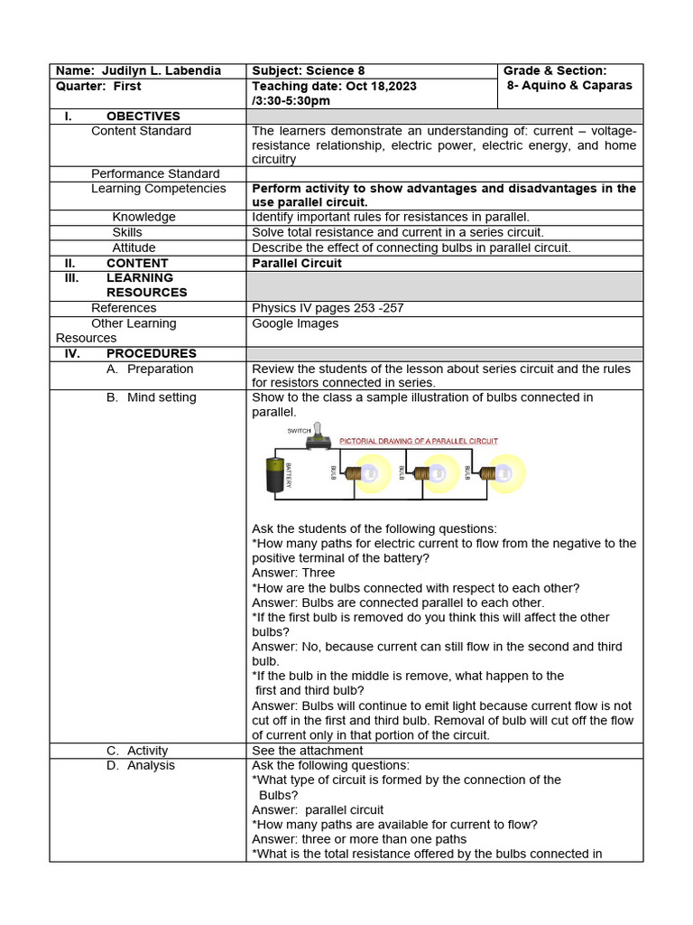 Science LP 4 | PDF | Series And Parallel Circuits | Quantity