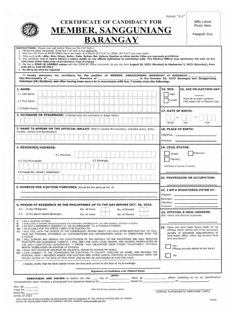 Coc For Brgy Kagawad | PDF Coc For Brgy Kagawad | PDF