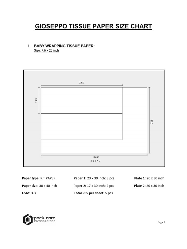 Gioseppo Tissue Paper Size Chart 30 X 40 Inch | PDF