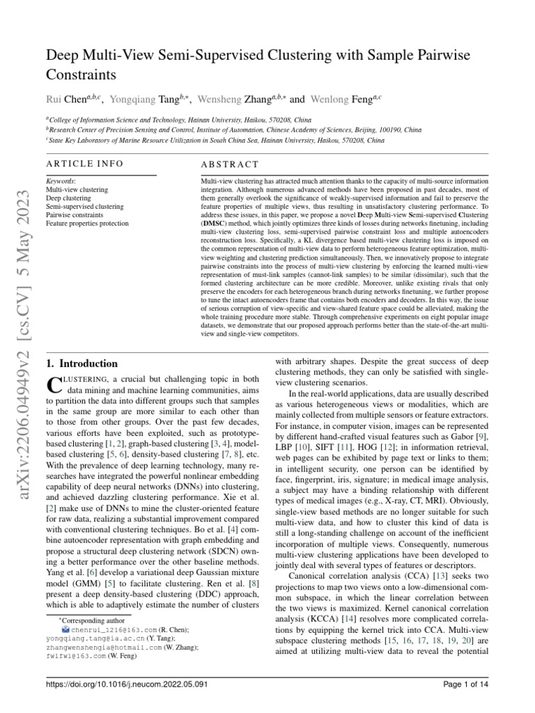 Deep Multi-View Semi-Supervised Clustering | PDF | Cluster Analysis | Deep Learning