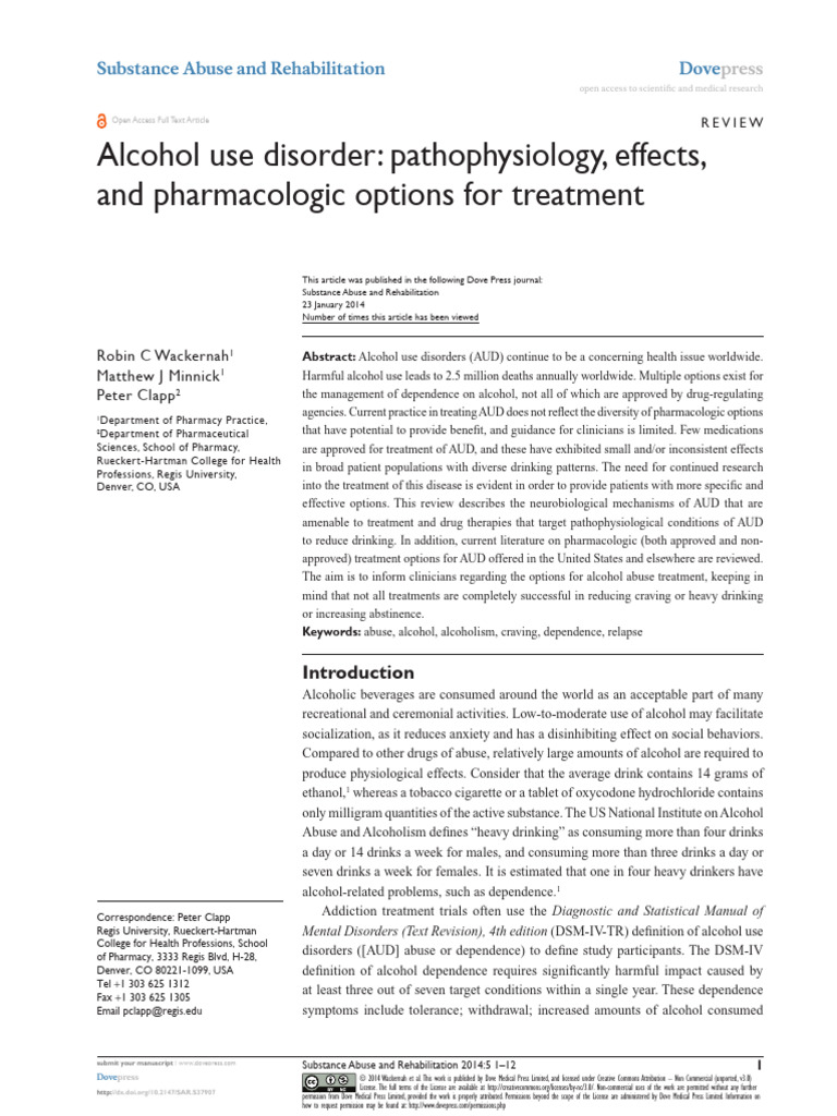 Alcohol Use Disorder - Pathophysiology, Effects, and Pharmacology ...