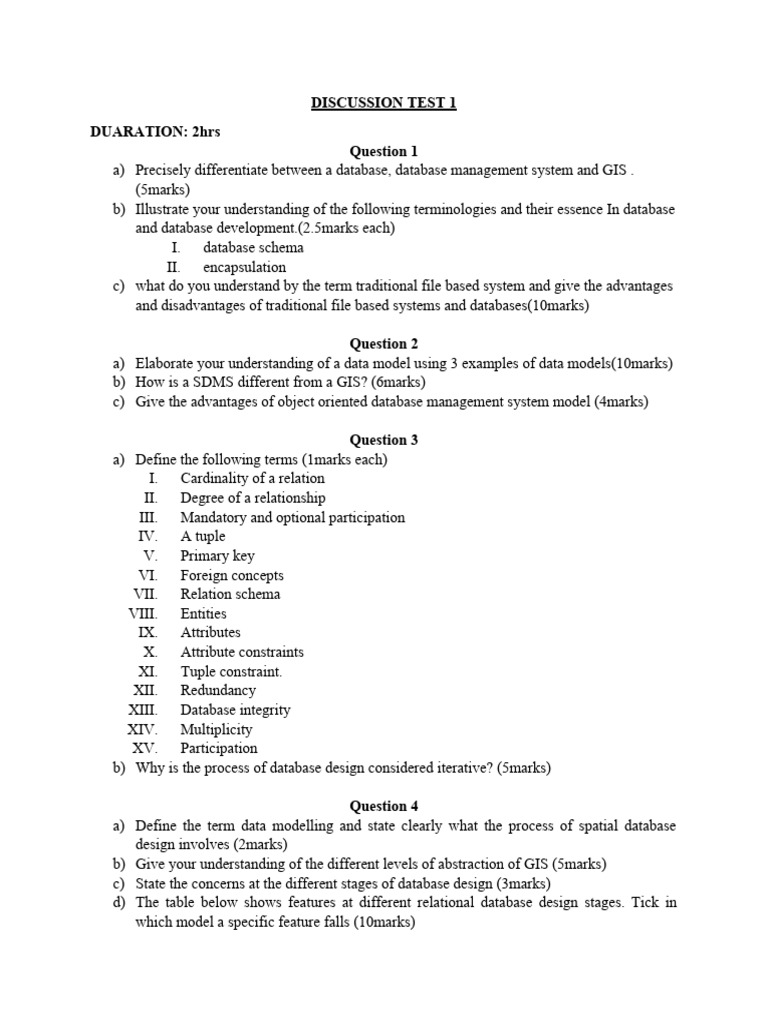 Database Test 1 | PDF | Relational Database | Databases