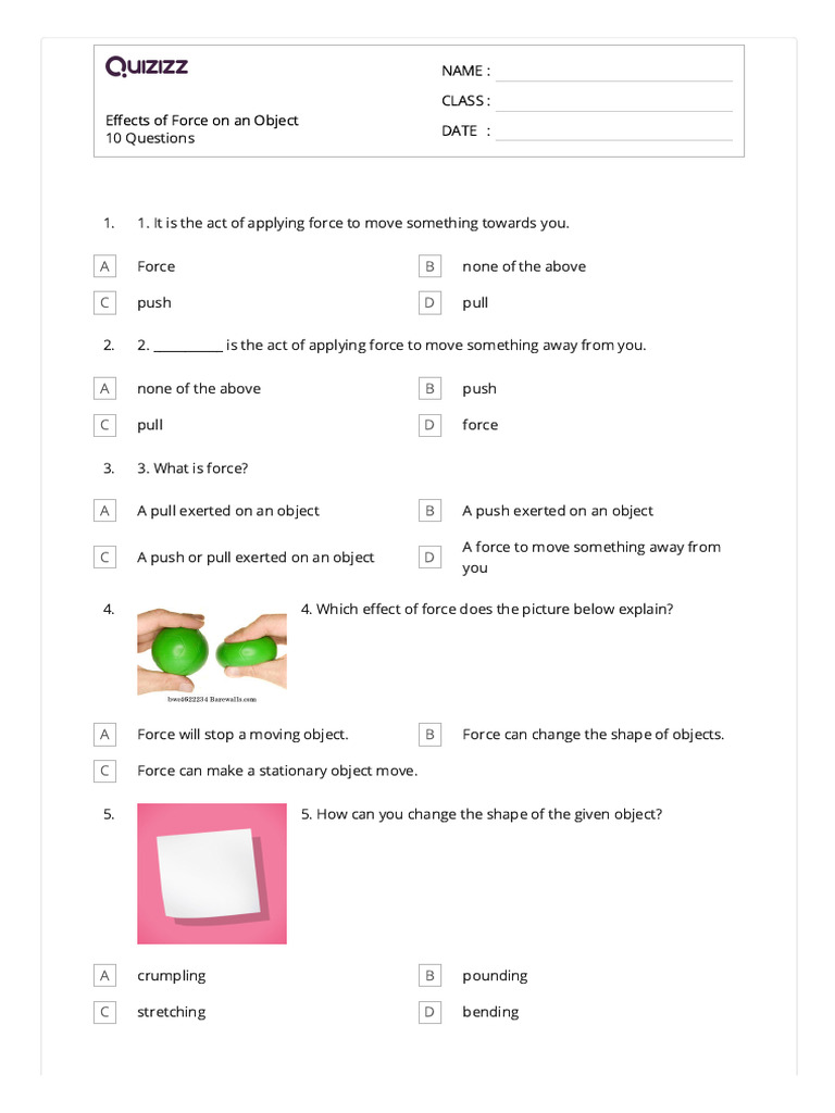 Effects of Force on Objects Worksheet | PDF | Force