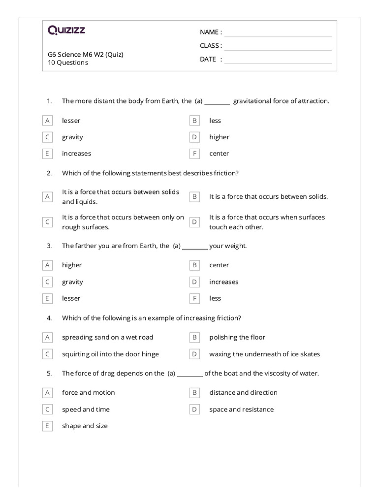 G6 Science M6 W2 (Quiz) | PDF | Friction | Force
