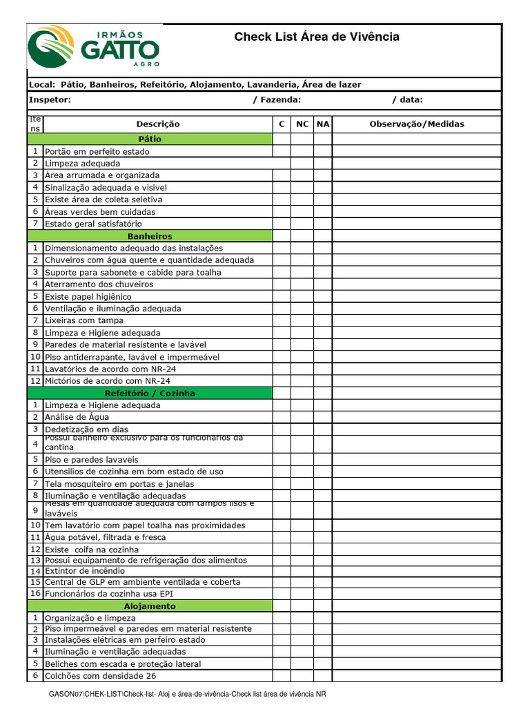 Check List Aloj e Área de Vivência | PDF | Bens manufaturados | Casa
