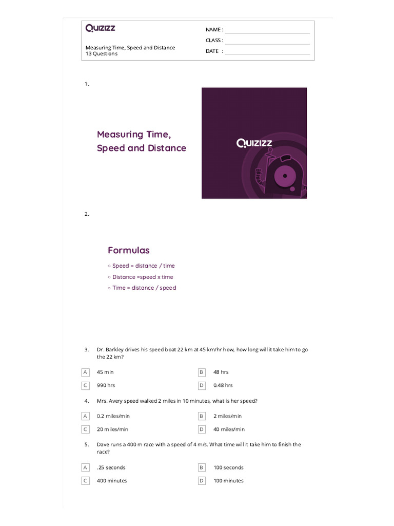 Time, Speed, and Distance Quiz | PDF | Speed | Physical Quantities