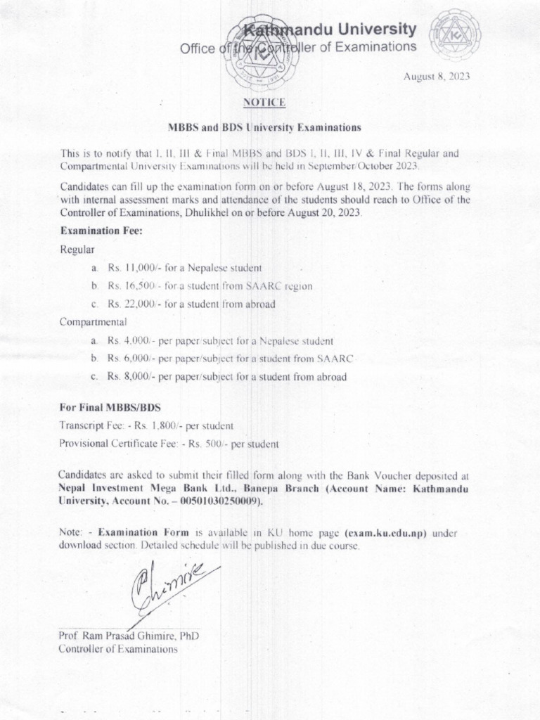 KU Notice Dated 08 August 2023 For Filling of Firms by Exam Going ...