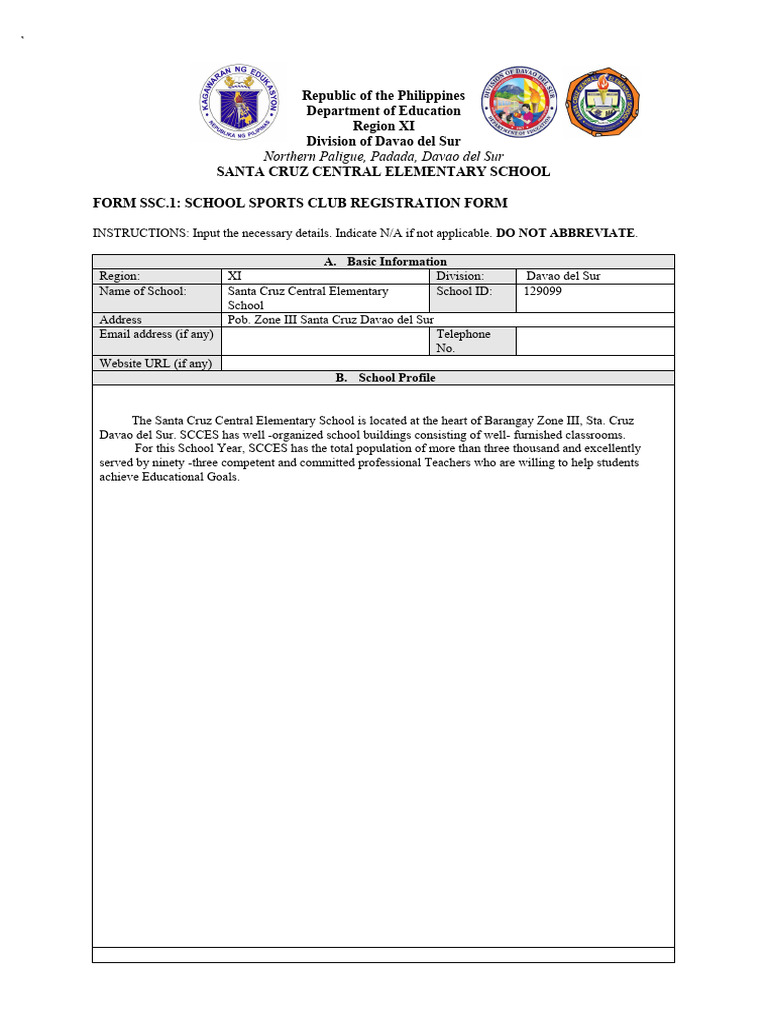School Sports Club Registration Form | PDF | Sports