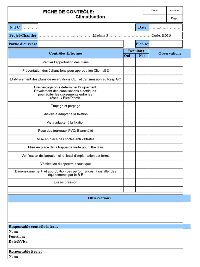Fiche de Contrôle Climatisation | PDF