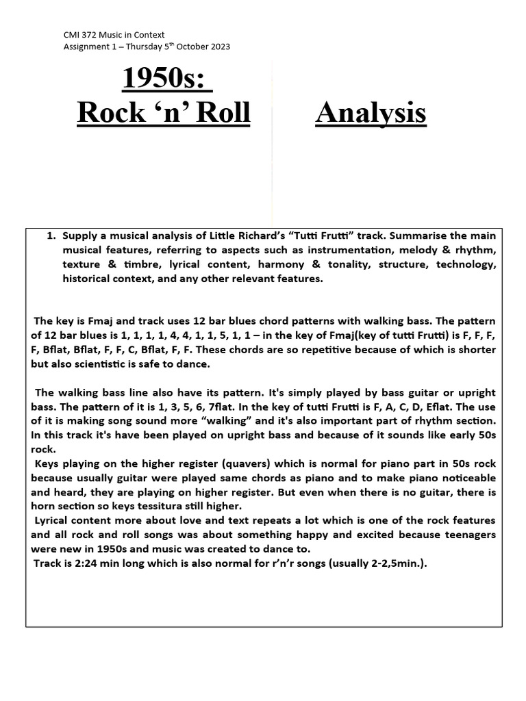 Rock 'N' Roll Assignment 1 October 2023 | PDF | Rock And Roll | Blues