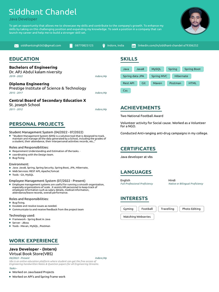 Siddhant's Resume | PDF | Spring Framework | Information Technology