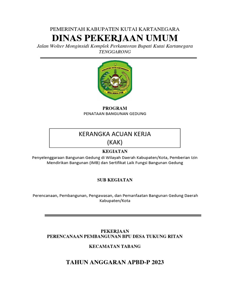 Perencanaan Kantor Desa Tukung Ritan | PDF | Seni