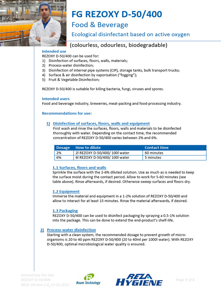 FG REZOXY D-50-400 - PDS Ver 2.0 REV 23-02-2021 REZA | PDF | Disinfectant | Water