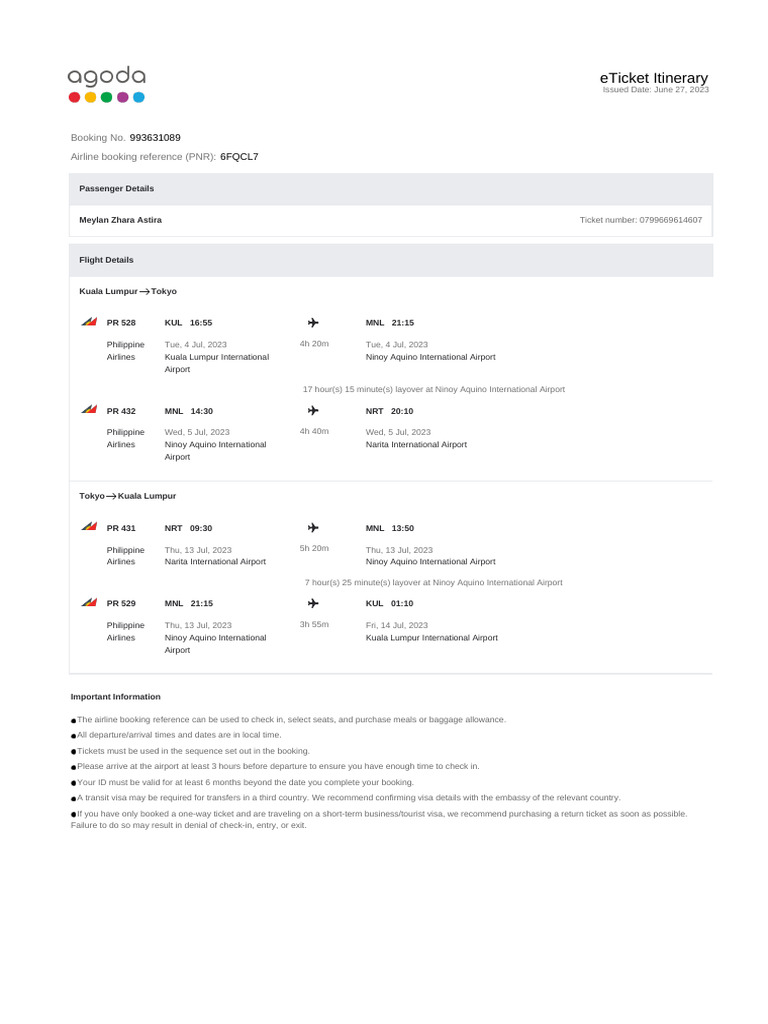 Agoda Booking ID 993631089 Eticket | PDF | Transport | Aviation