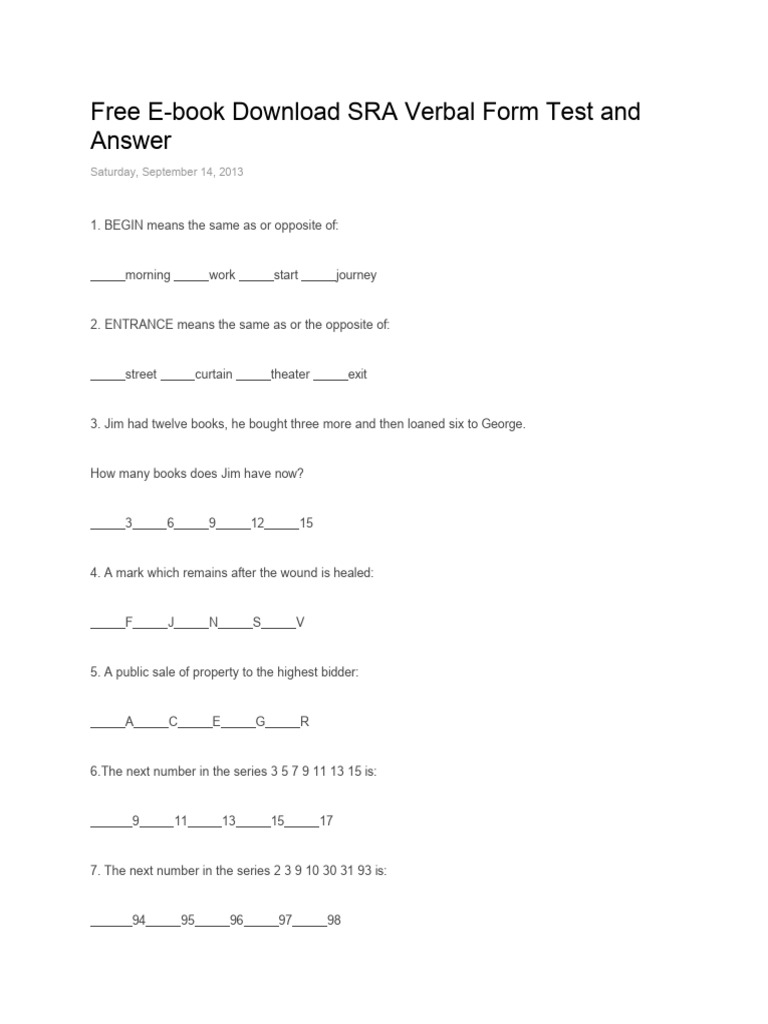 Sra Verbal Exam | PDF