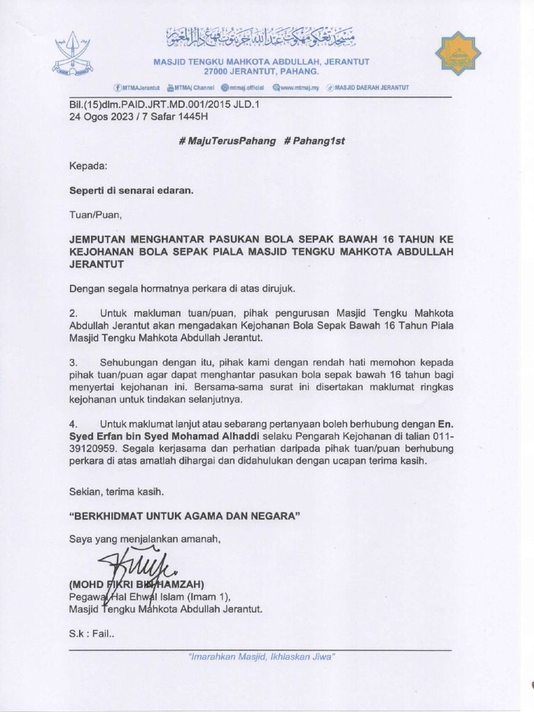 Surat Jemputan Pasukan Bola Sepak | PDF