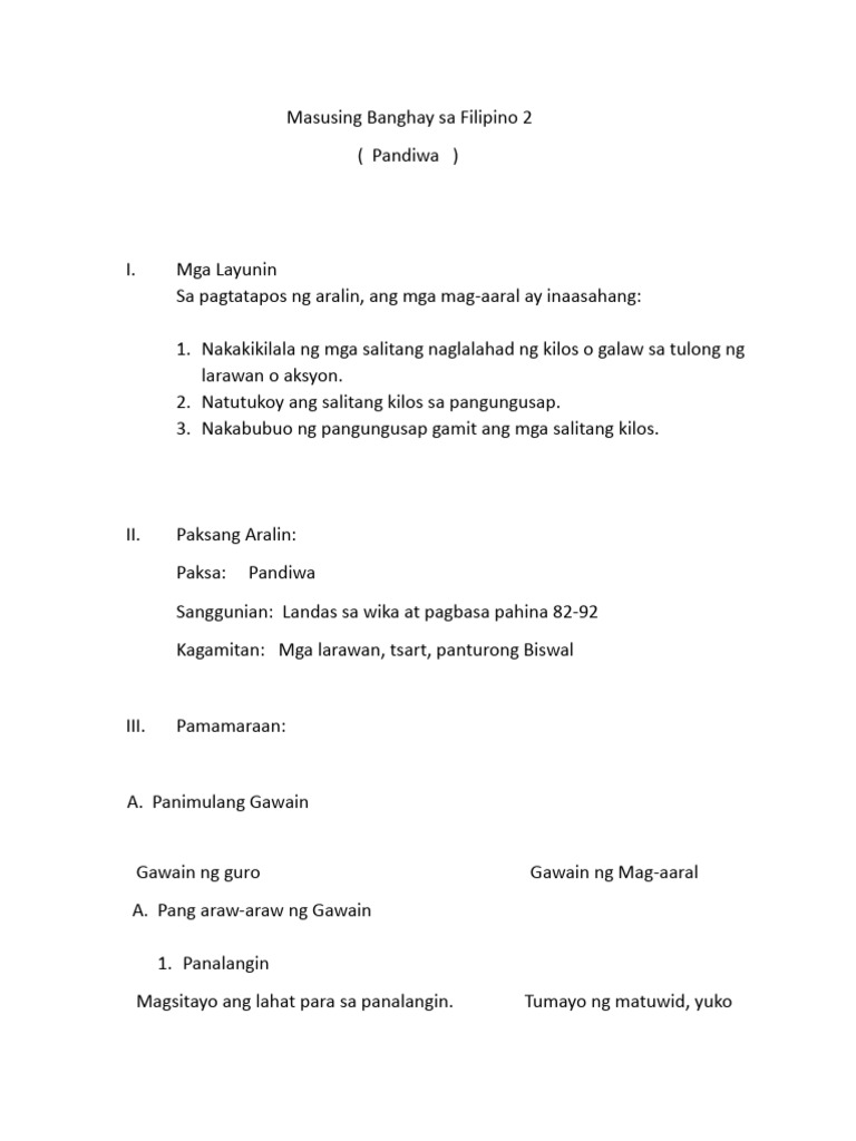 Masusing Banghay Sa Filipino 2 | PDF