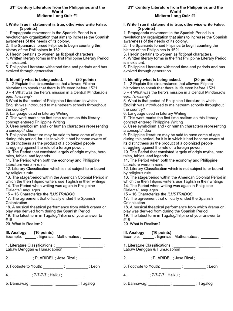 Literature Quiz for Students | PDF