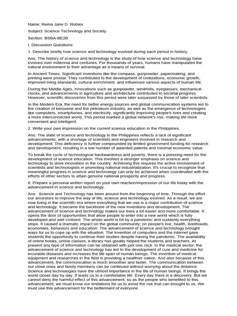 STS Activity | PDF | Science | Science, Technology, Engineering, And ...