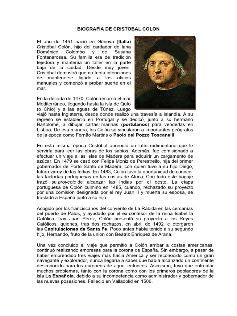 bIOGRAFIA CRISTOBAL COLON | PDF | Cristobal colon