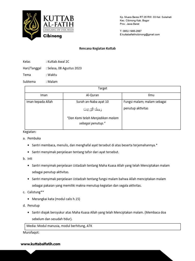 RKK Kuttab Al-Fatih | PDF