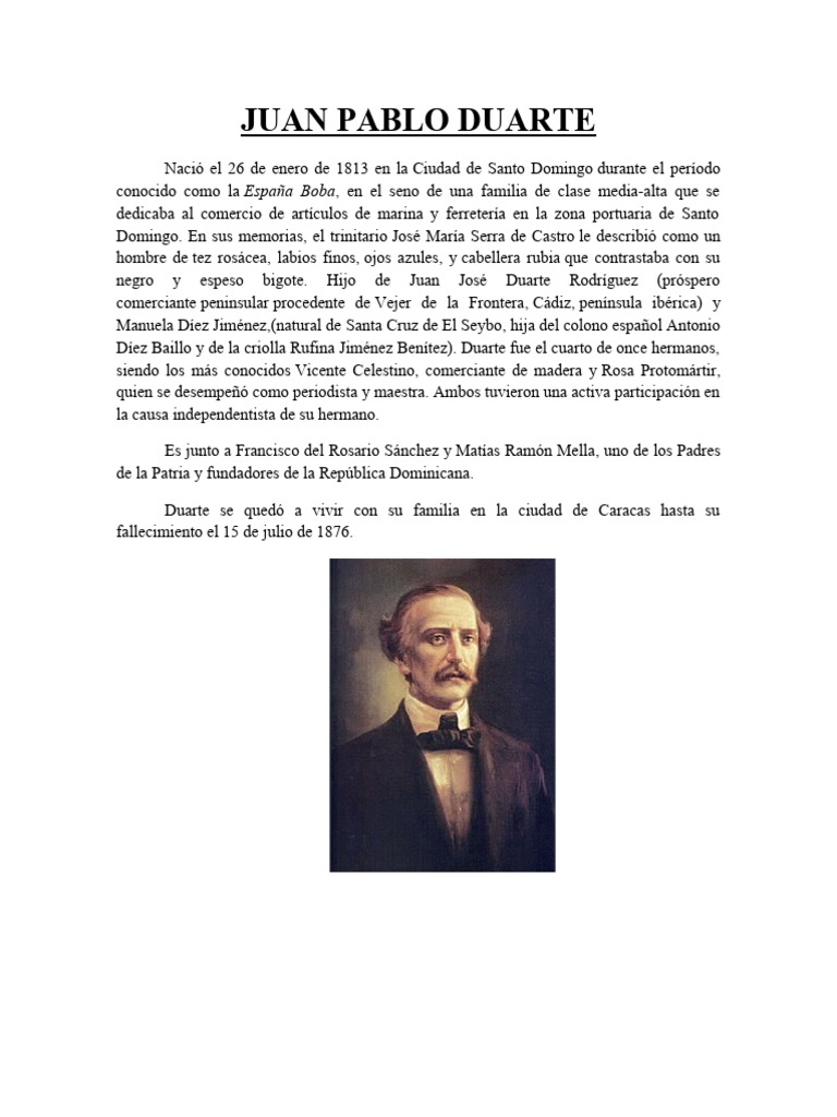 Biografía de Juan Pablo Duarte | PDF | Historia