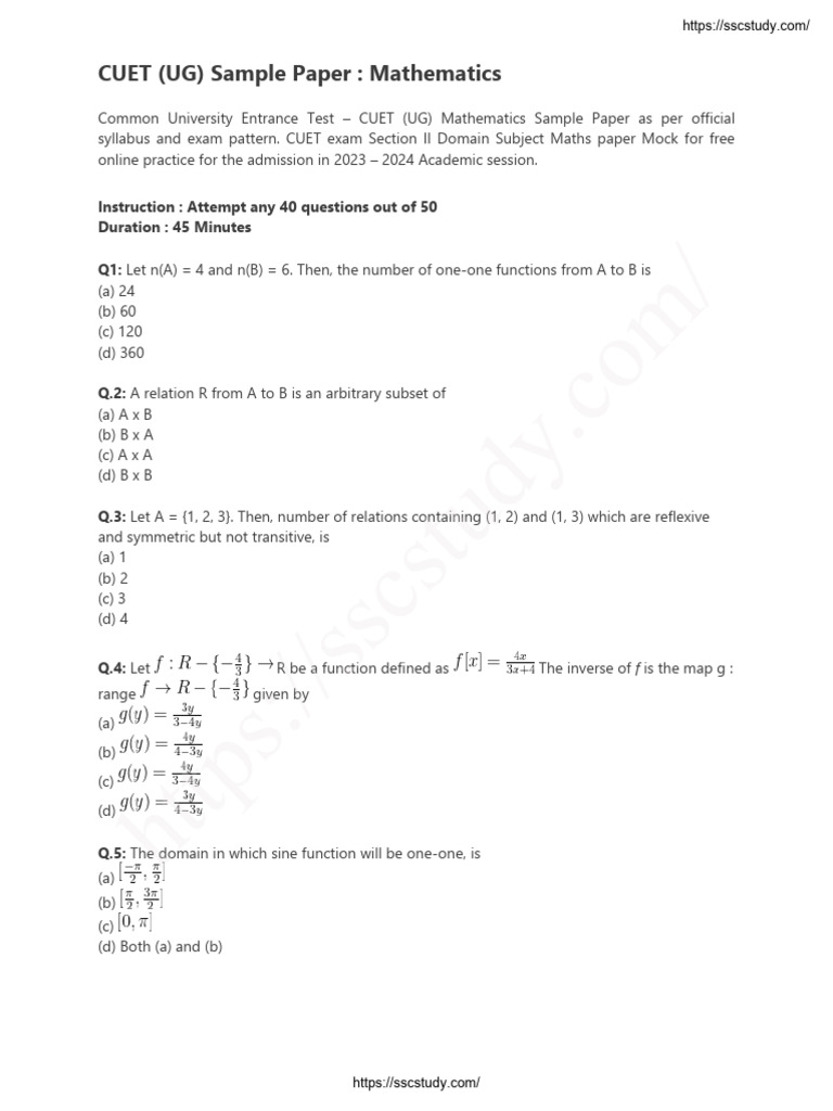 CUET UG Mathematics | PDF | Science & Mathematics | Computers