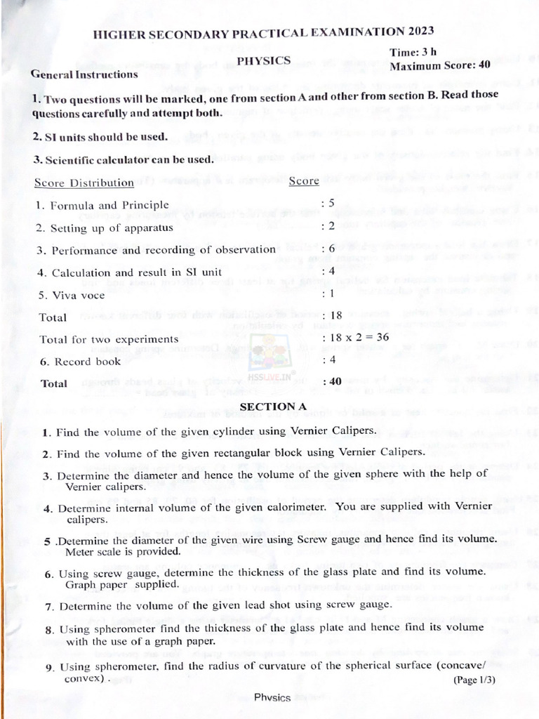 Hsslive Xii Lab Physics QP 2023 | PDF